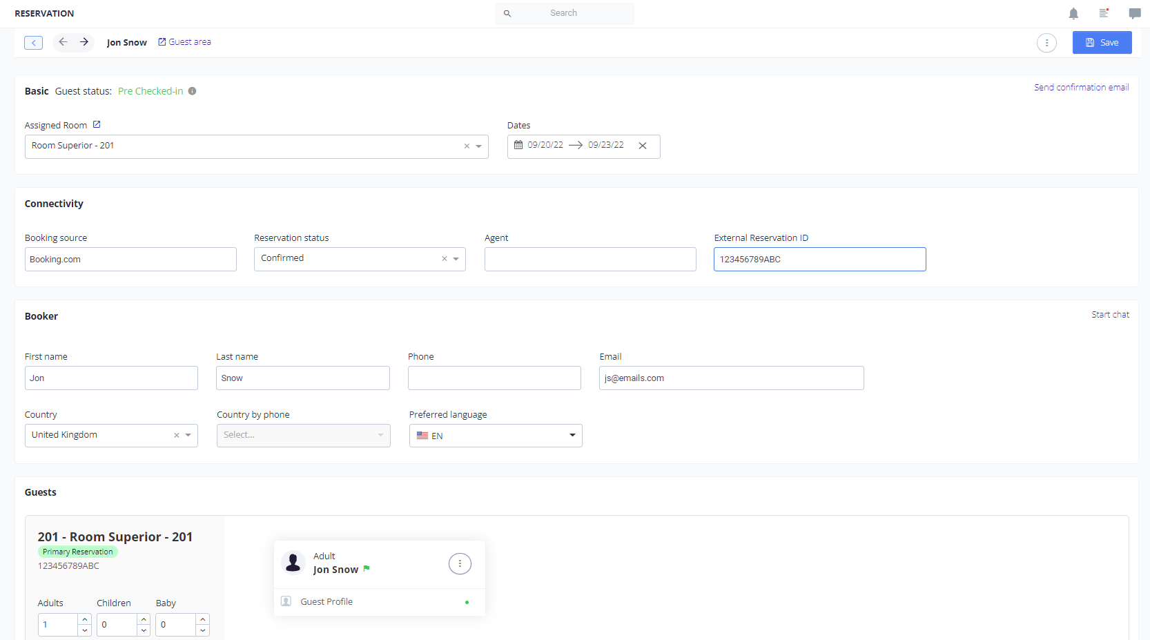 Reservations Page – Duve